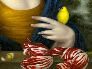 Lady with Finch, Nest and Tulips – FATIMA RONQUILLO